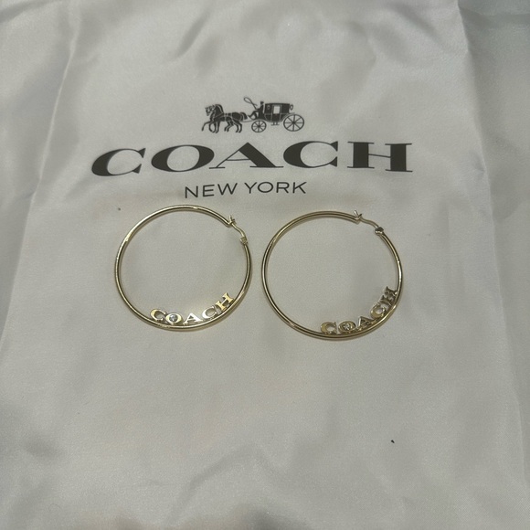 Coach | Jewelry | Coach Gold Logo Hoop Earrings | Poshmark